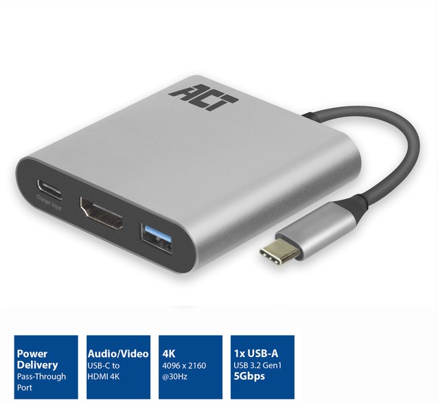 Adapter ACT USB-C multiport voor 1 HDMI monitor Bremer Kantoor Centrum